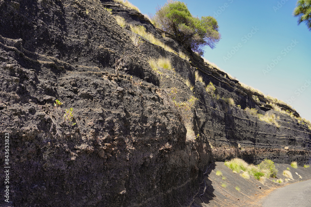 Deposits of pyroclasts distributed in layers. Each layer may correspond ...