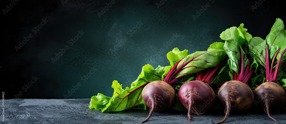 The top view of a dark stone table showcases a row of homegrown organic ...