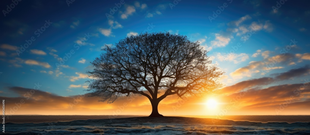 Great Oak Tree Banner a black silhouette of a large oak tree with no ...