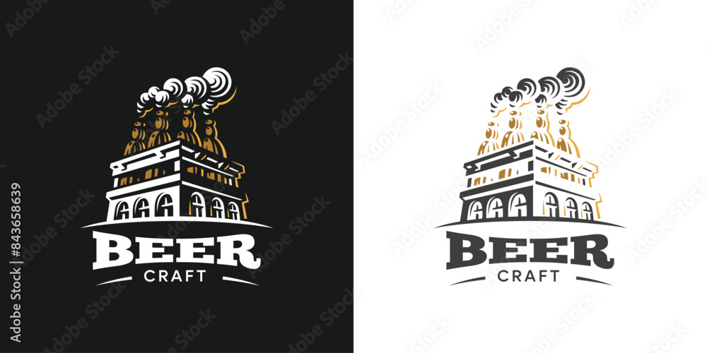 Craft Beer glass and malt Brewery label logo design vector in trendy ...