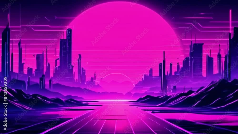 Illustration of synthwave retro cyberpunk style landscape background ...
