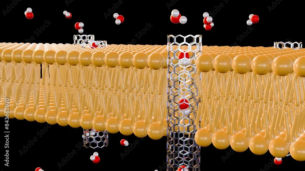 3d animation of molecules passing through carbon nanotube porins on ...