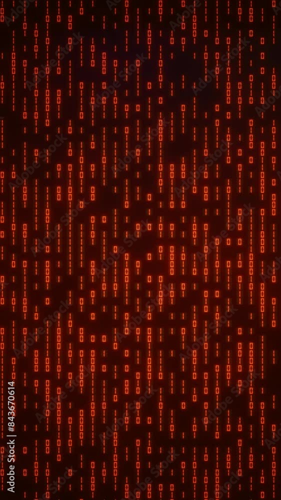 Abstract binary code background. Red numbers 0 and 1 display on device ...