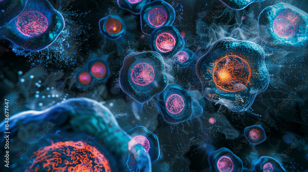 The details of macrophotography from an electron microscope show cells ...