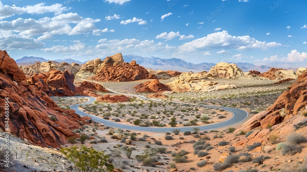 Foto de Panoramic view of endless winding empty Mouse tank road in ...