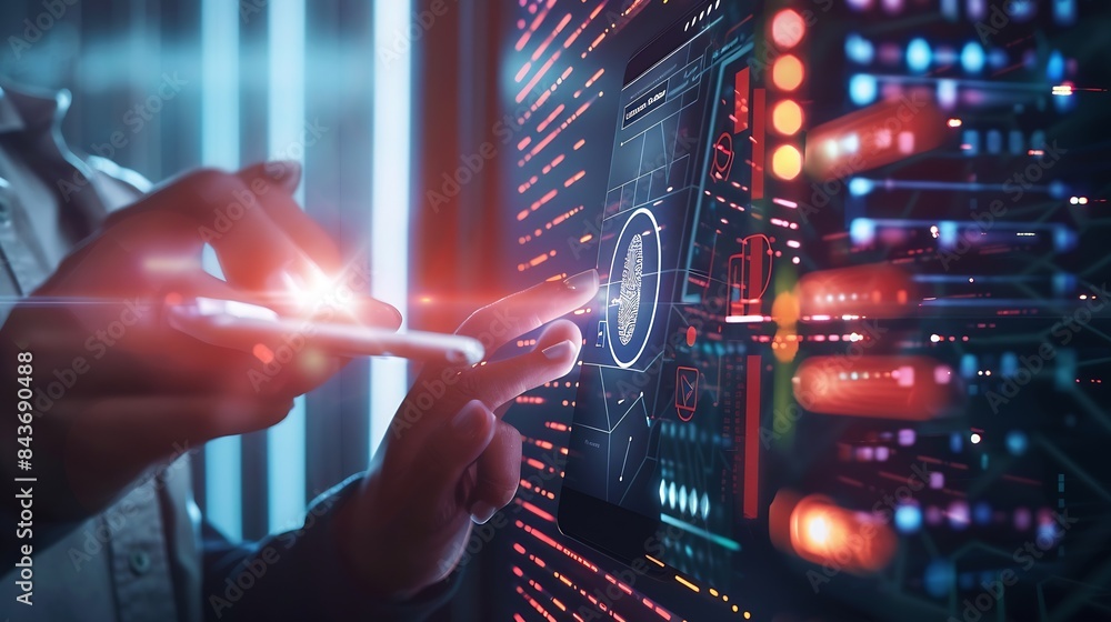 Cyber Security Network Data Protection Business Man Using Mobile Phone For Digital Banking With