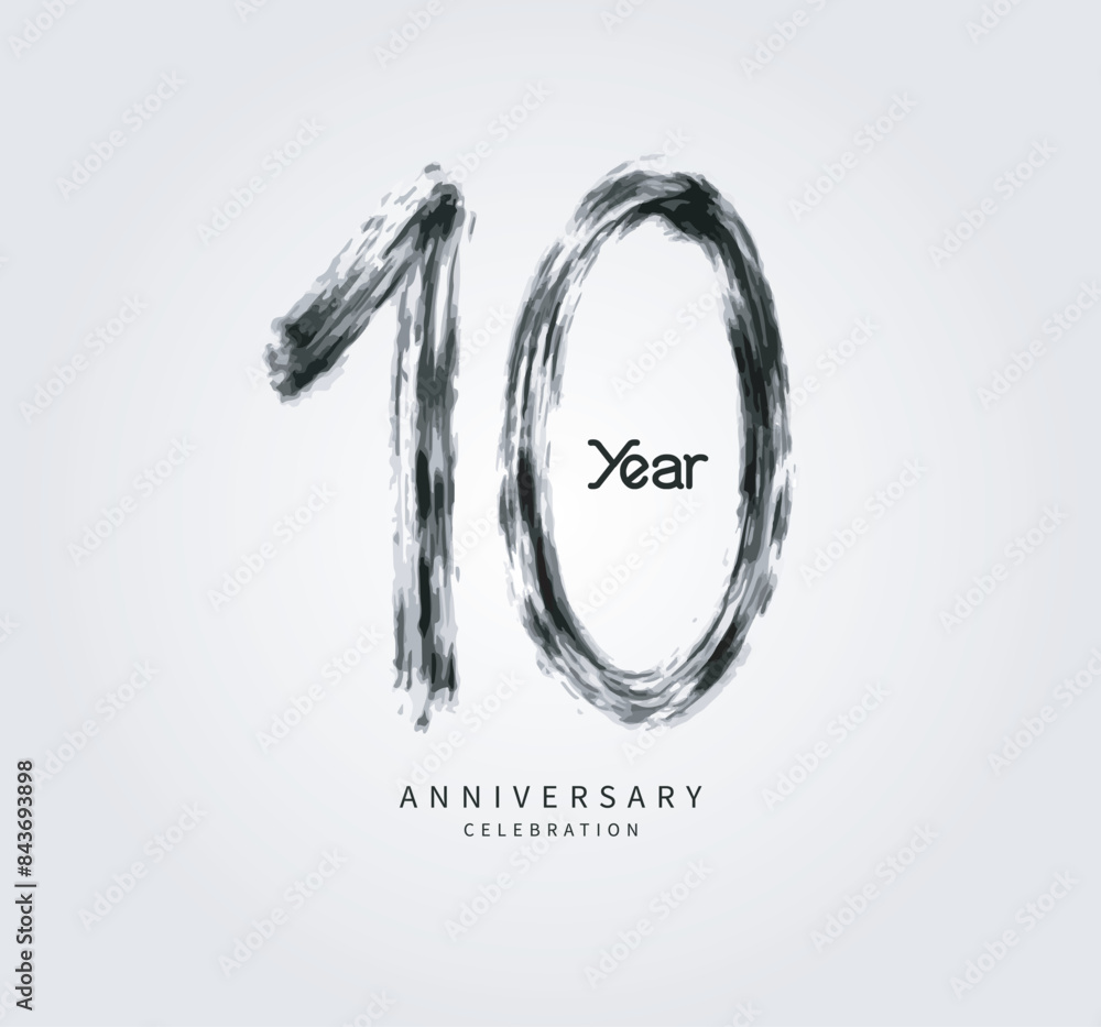 10 Year Anniversary Celebration Logo black brush vector, 10 Number ...
