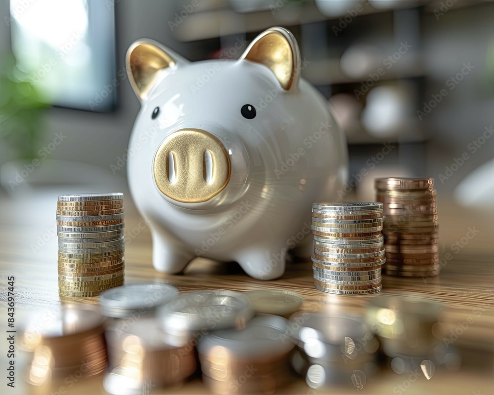 Incremental savings visualized through a piggy bank and growing coin ...