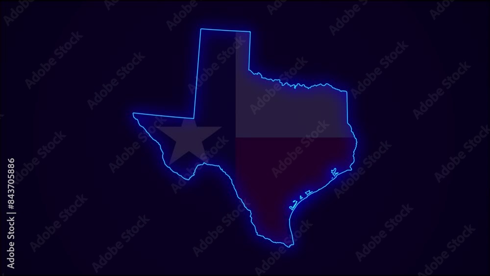Texas Map Outline Country Border on dark blue. Neon Lights colorful ...