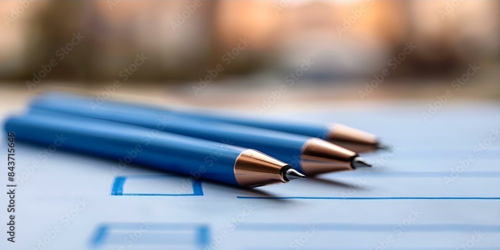 Election voting pen marks blue checklist for task completion and time ...