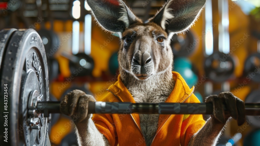Kangaroo gym rat lifting weights. A funny photo of a fit kangaroo ...