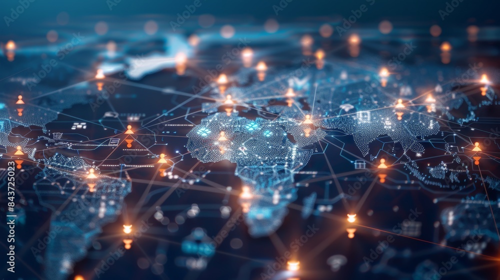 Global network connection visualized with glowing human icons across ...
