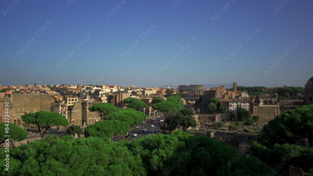 Overhead view of Rome city and coliseum from observation deck Atrio ...
