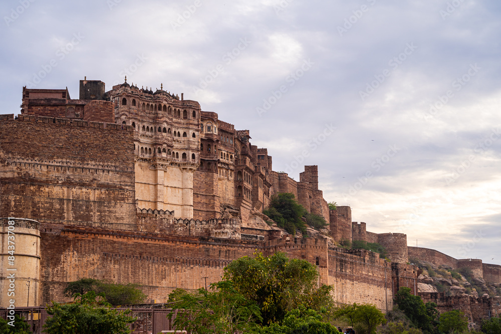 majestic stone walls of mehrangarh fort with window arches in jodhpur ...