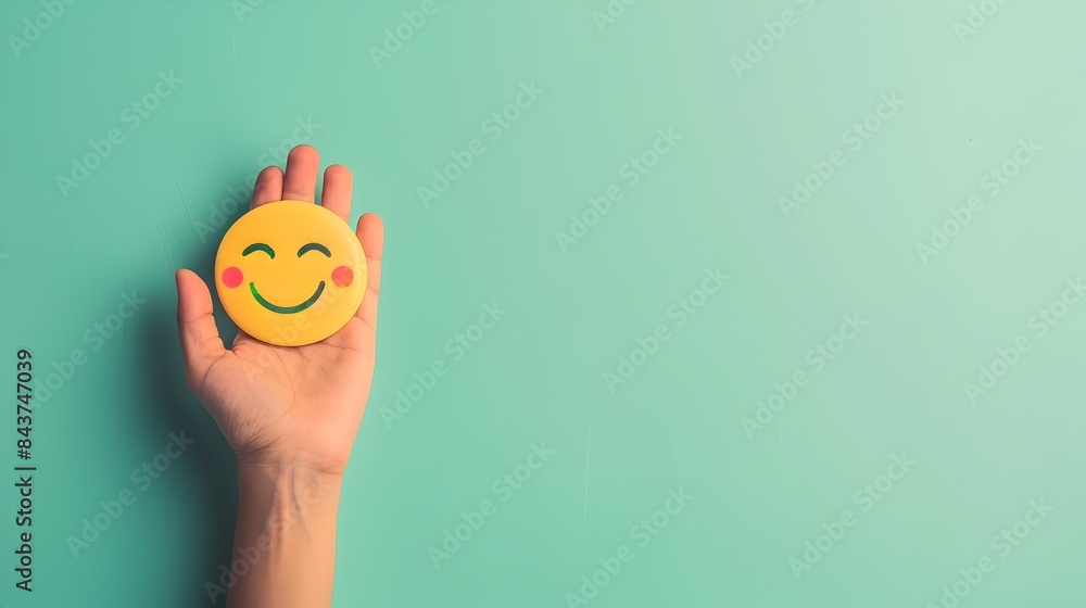 Positive Feedback Gesture with Smiling Digital Emoji Icon on Hand Stock ...