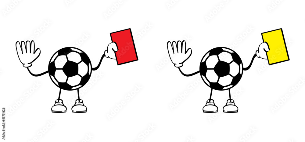 Red, yellow card soccer, ball mascot. Comic. cartoon referee. Vector ...