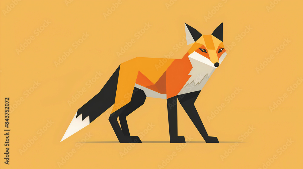Geometric illustration of a fox with bold colors and minimalist design ...