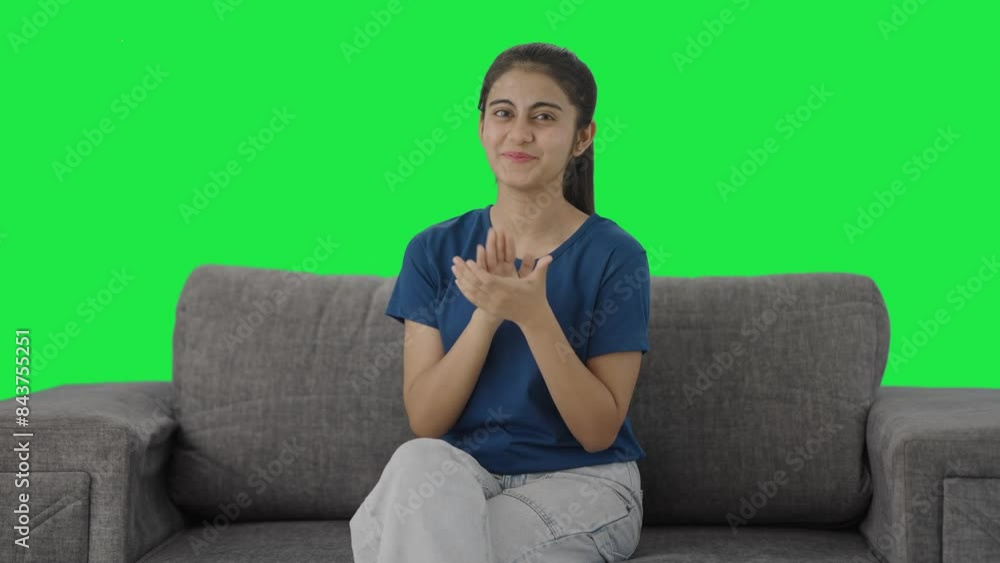 Happy Indian teenage girl clapping and appreciating Green screen Stock ...