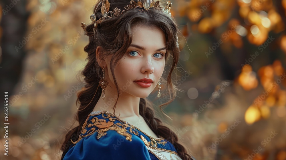princess wearing luxurious autumnal medieval princess dress in royal ...