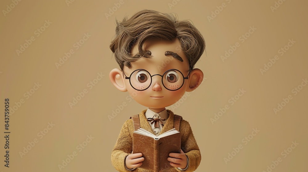 A child dressed as a historian, with period costume and notebook ...