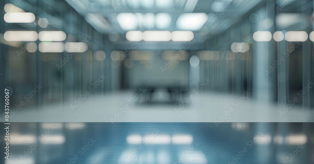 Blurred office background with empty desk. Blurred office interior with ...