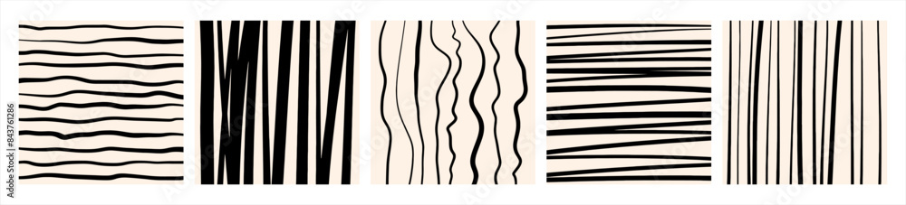 Hand drawn artistic stripes backgrounds set, collection. Uneven streaks ...