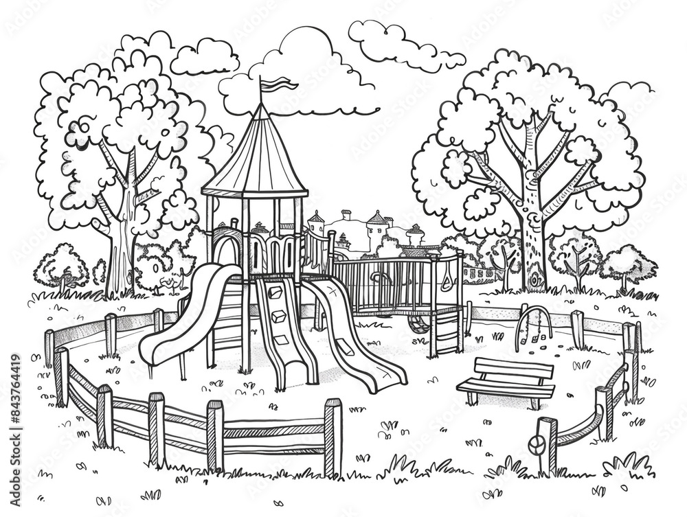 Children's drawing on the theme of children's playground. Drawings in ...