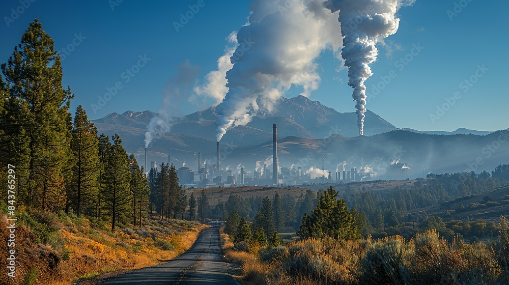 A clear blue sky over a national park, gradually turning gray from the ...