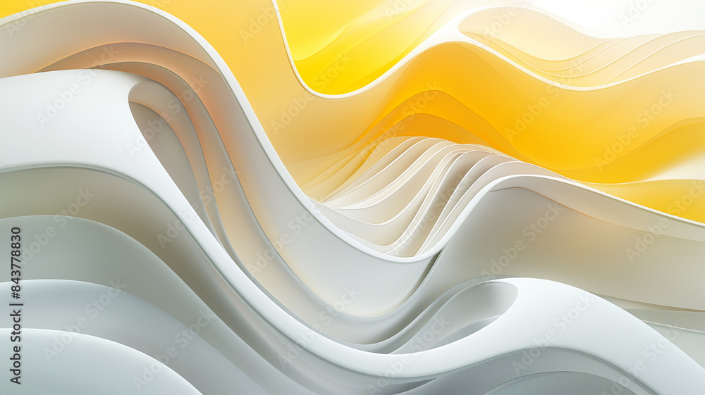 Abstract 3D yellow and light grey , Modern flow wavy Liquid shape in ...