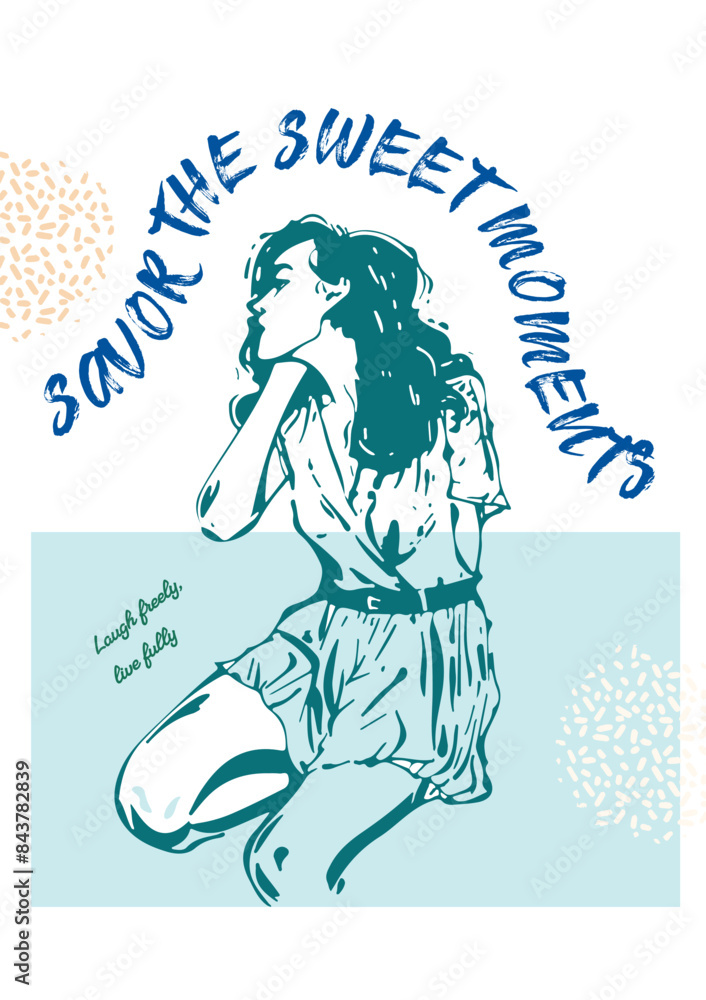 A beautiful girl in a dress. Vector poster on the theme of sweet life ...