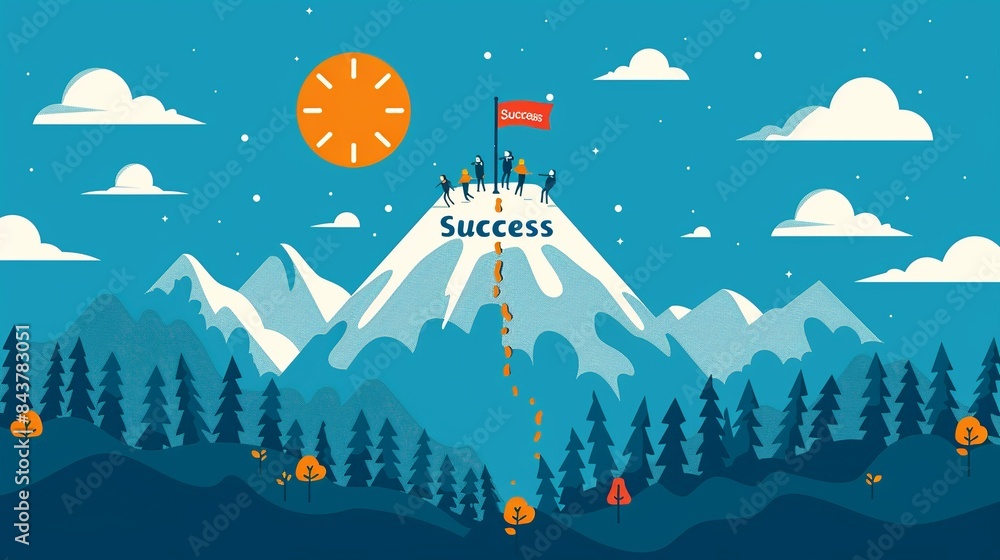 A symbolic image of a mountain peak with a flag labeled "Success" at ...