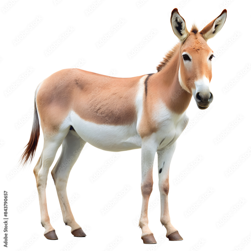 This kiang shape and size of a donkey with distinct zebra-like stripes ...