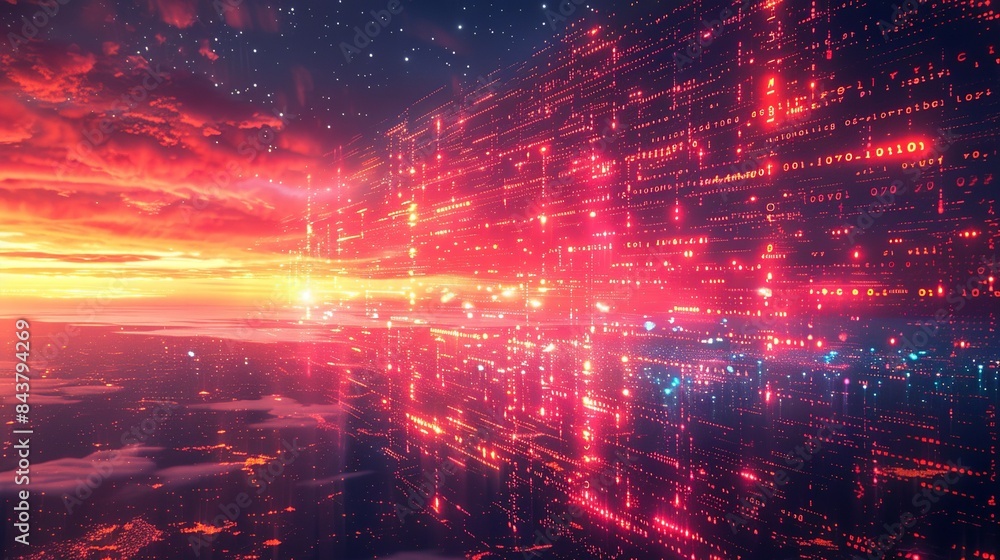 A blank screen filling with lines of code, gradually forming a complex ...