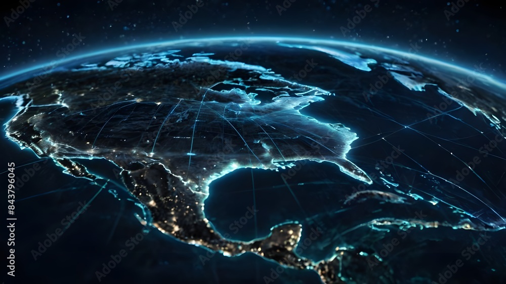 Digital world map planet Earth space global globe sky space 5G wireless ...