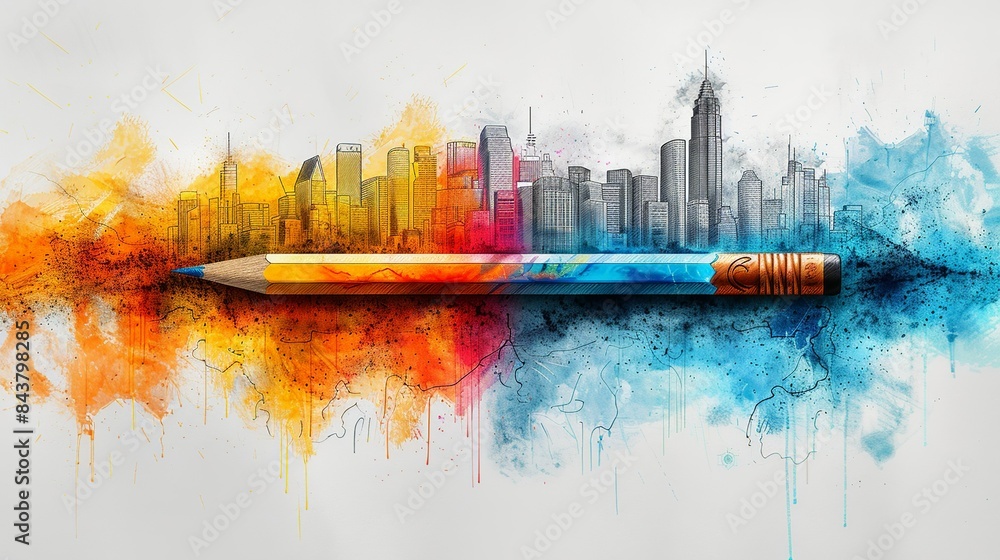 A pencil sketch of an idea that gradually turns into a full-color ...