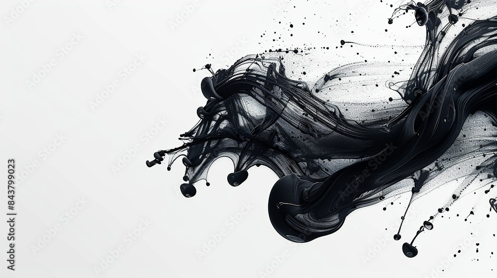 A single drop of ink spreading across a white page, gradually forming a ...