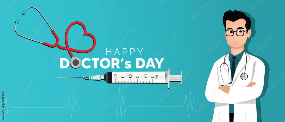 happy doctor's day doctor standing with stethoscope cartoon vector ...