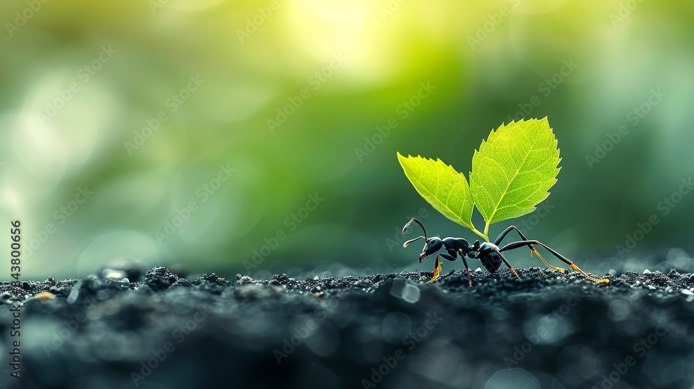A small ant carrying a leaf up a hill, representing the collective ...