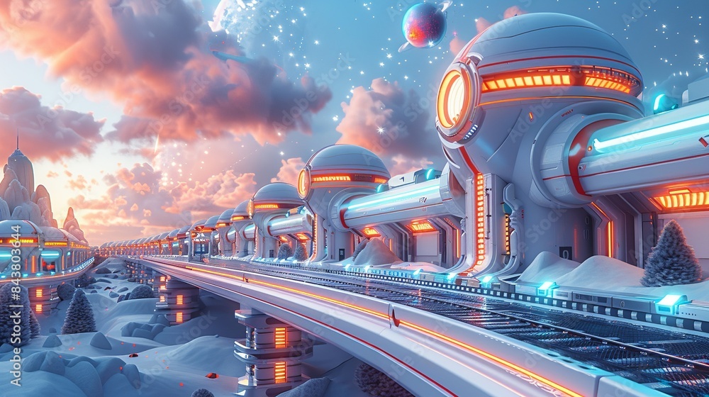 A futuristic amusement park with gravity-defying roller coasters ...