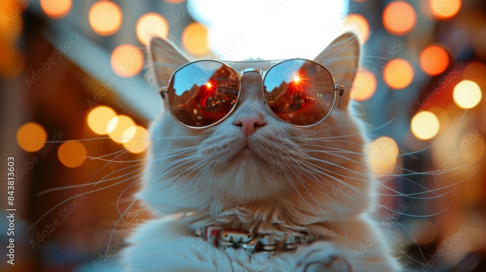A fluffy white cat with laser vision beams shooting from its eyes ...