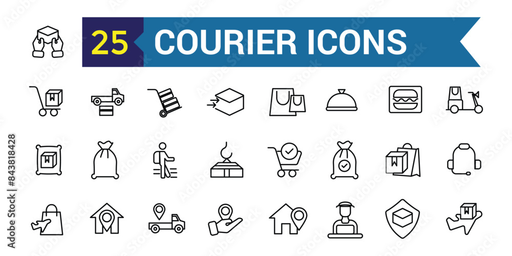 Courier icons set. Outline set of courier vector icons for ui design ...