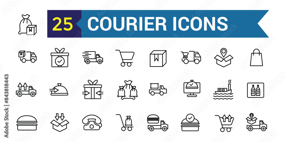 Courier icons set. Outline set of courier vector icons for ui design ...