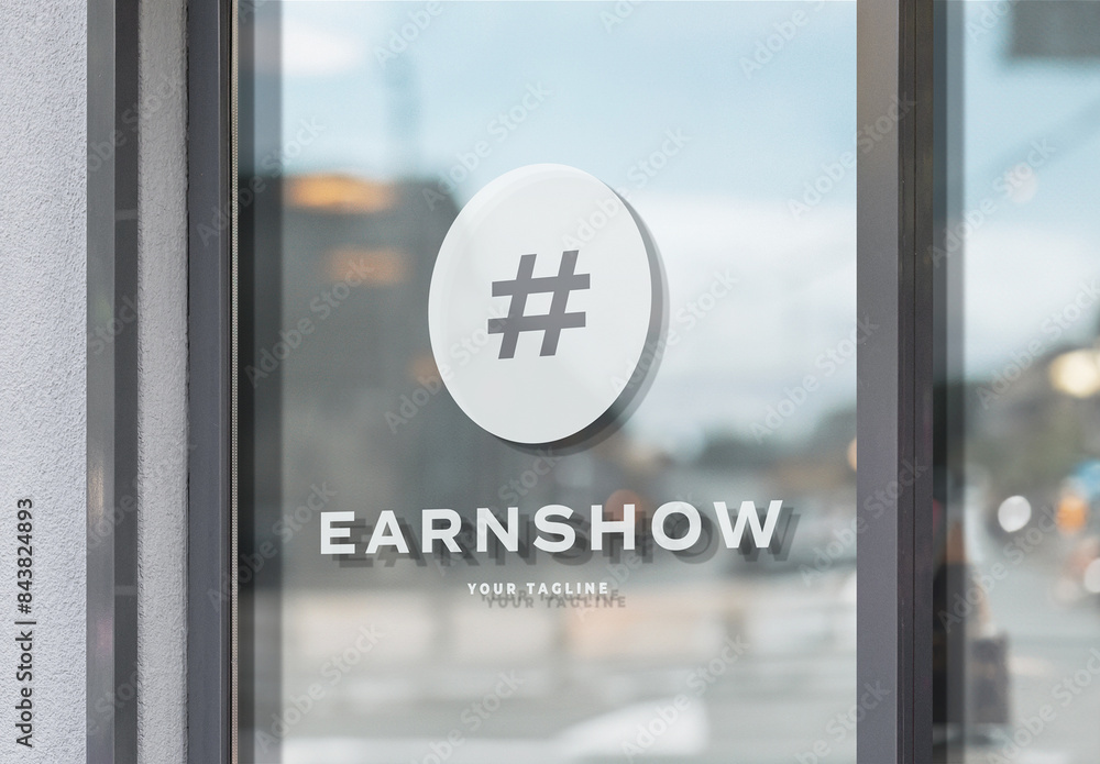 Window Logo Mockup Template Style Effect Wall Badge Sign Signboard ...