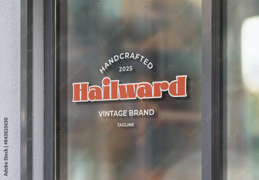 Window Logo Mockup Template Style Effect Wall Badge Sign Signboard ...