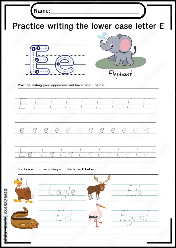 English alphabet writing practice sheets with cute pictures for kids to ...
