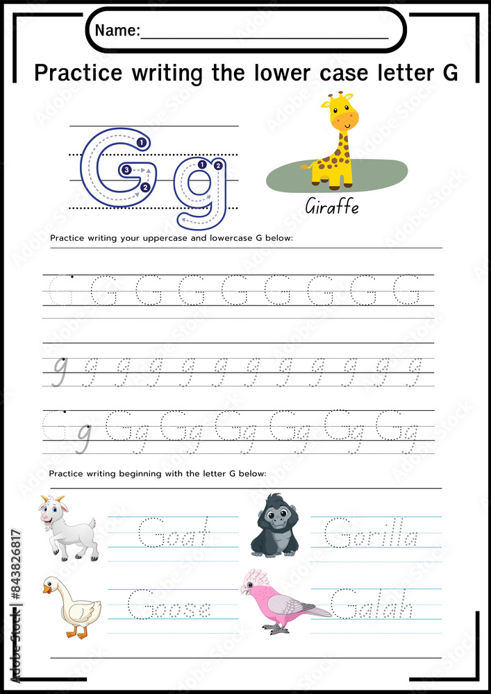 English alphabet writing practice sheets with cute pictures for kids to ...