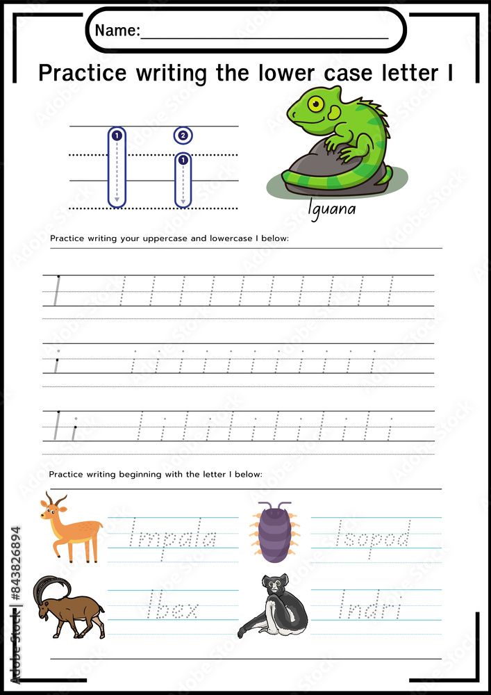 English alphabet writing practice sheets with cute pictures for kids to ...