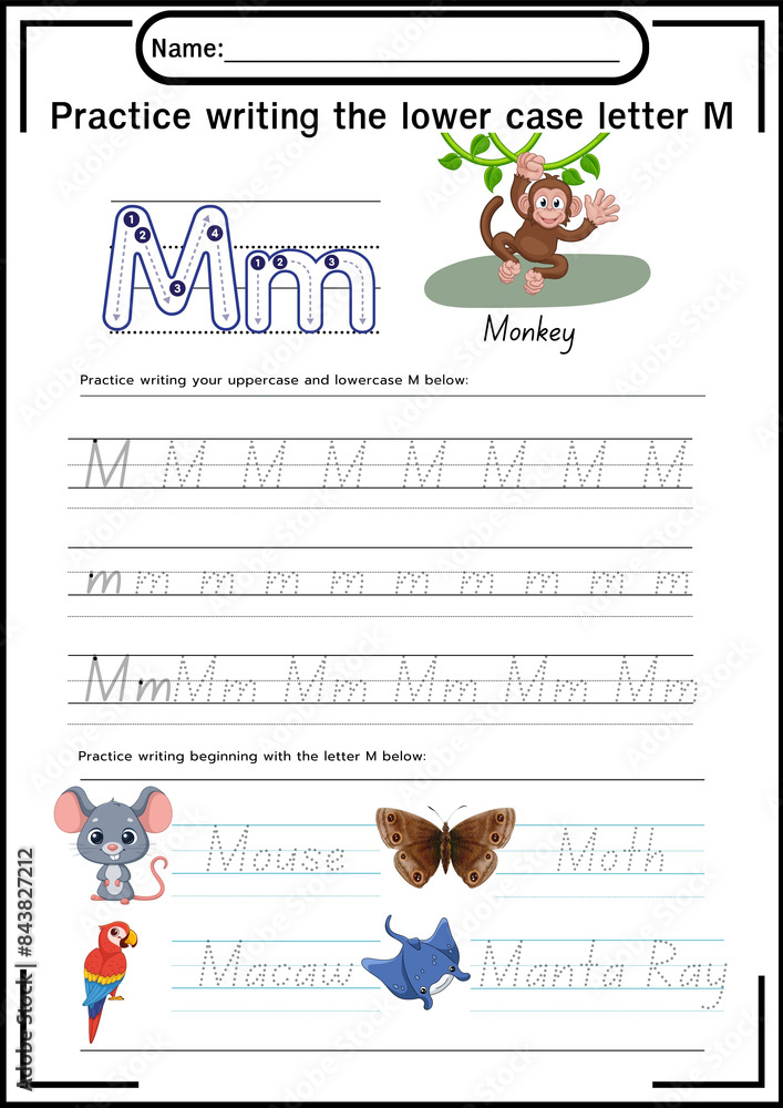 English alphabet writing practice sheets with cute pictures for kids to ...