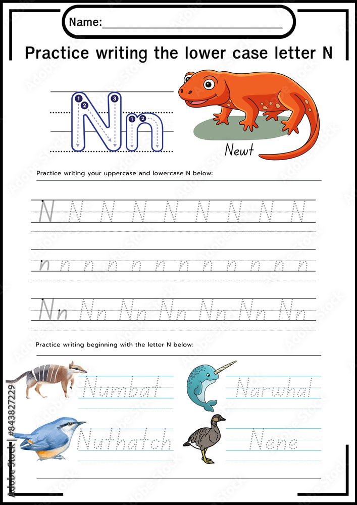 English alphabet writing practice sheets with cute pictures for kids to ...