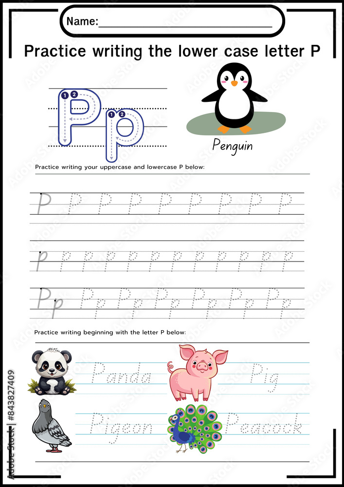 English alphabet writing practice sheets with cute pictures for kids to ...